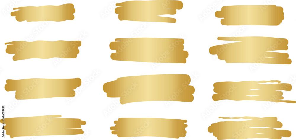 Gold highlight vector banner elements, brush stroke shapes clip art ...