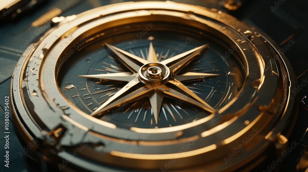 photorealistic compass in minimalistic clip art, soft metallic details ...
