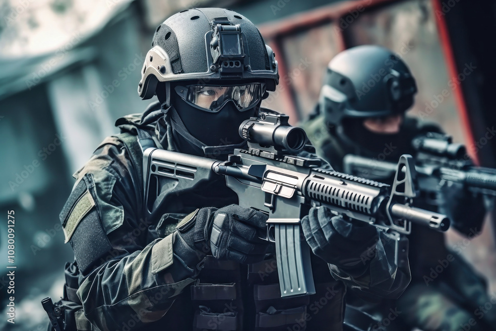 Chinese soldier in tactical gear prepares for action during an urban ...