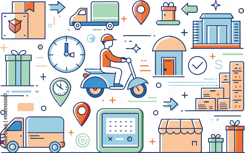 Pickup and delivery icon set. Full Vector illustration Outline Style ...