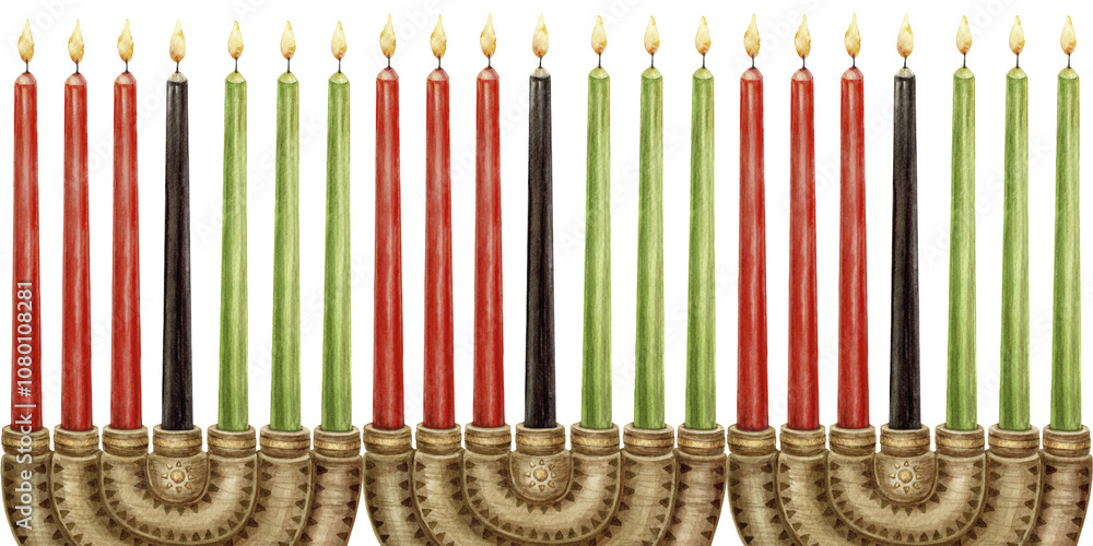 Kwanzaa seamless border of Kinara with seven candle repeat arrangement ...