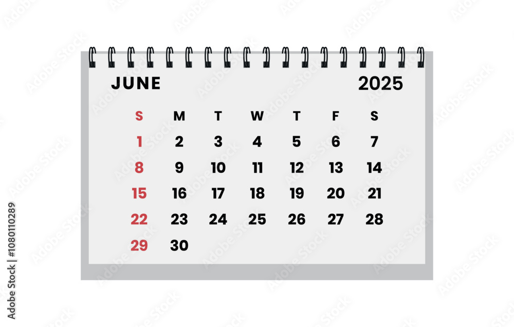 Vector horizontal folding desk calendar June 2025 year. Calendar week ...