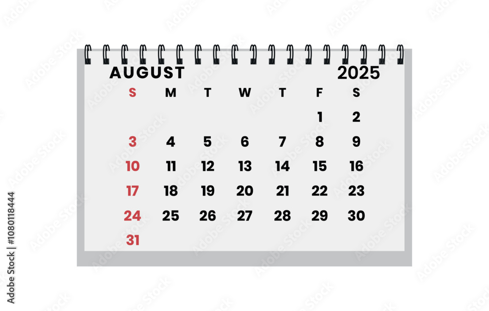 Vector horizontal folding desk calendar August 2025 year. Calendar week ...