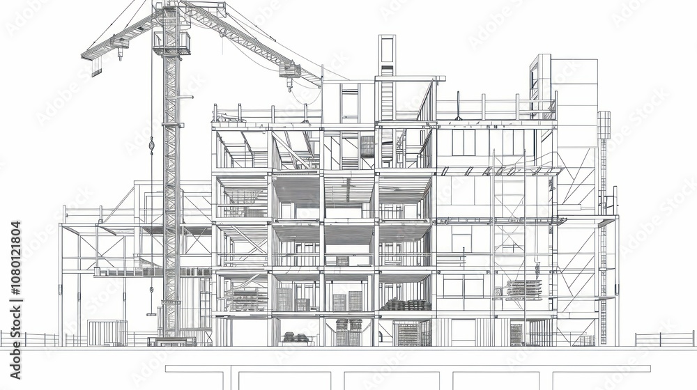 Architectural cross-section of a building under construction ...