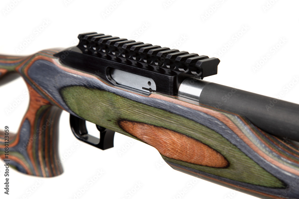 Semi-automatic .22LR rifle with custom wooden laminate stock, featuring ...