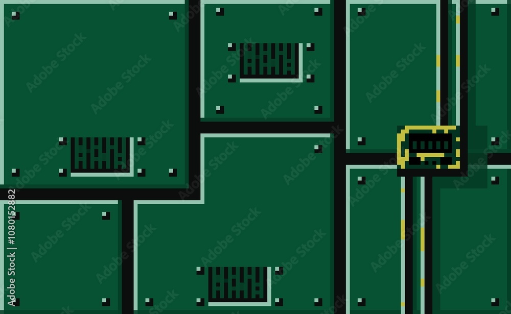 Pixel art 2D Dungeon Steel Green Wall Texture with air hole for retro ...
