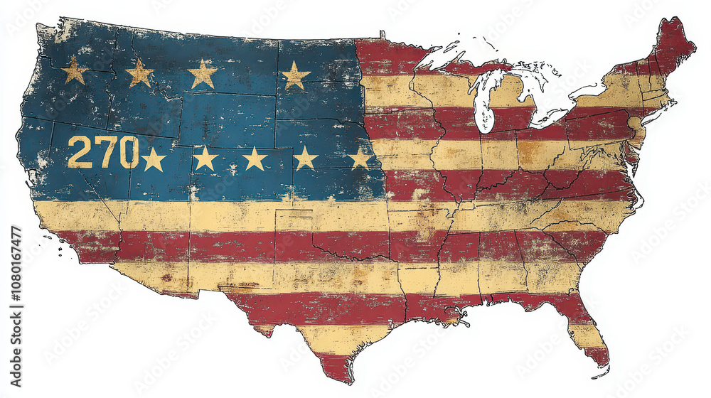 Electoral College Victory: 270 Votes Map Illustration with Battleground ...