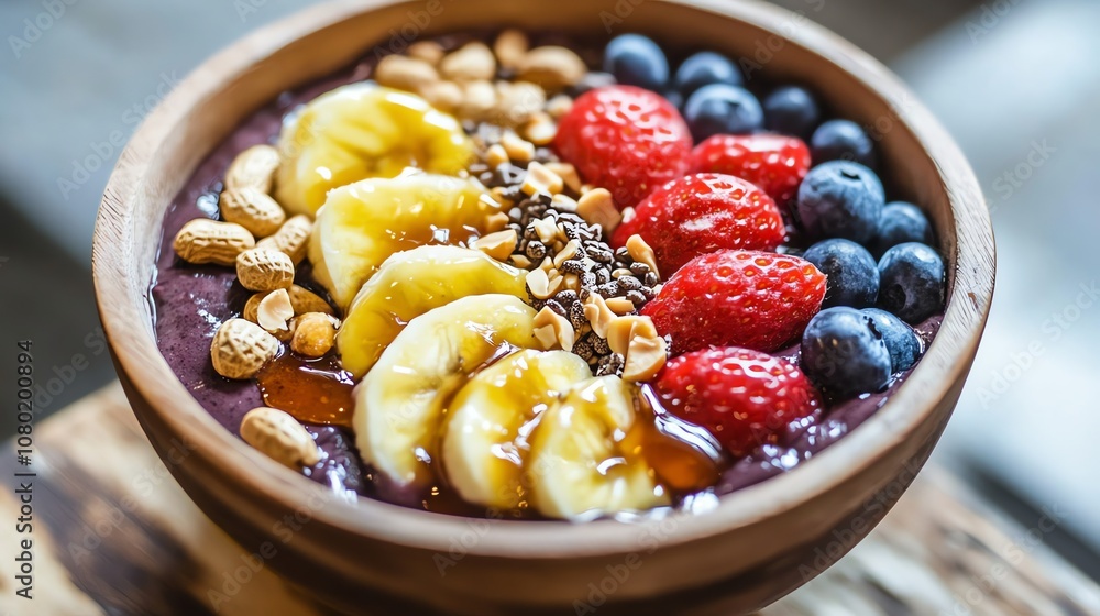 Acai bowl with fruit and nuts. の Stock フォト | Adobe Stock