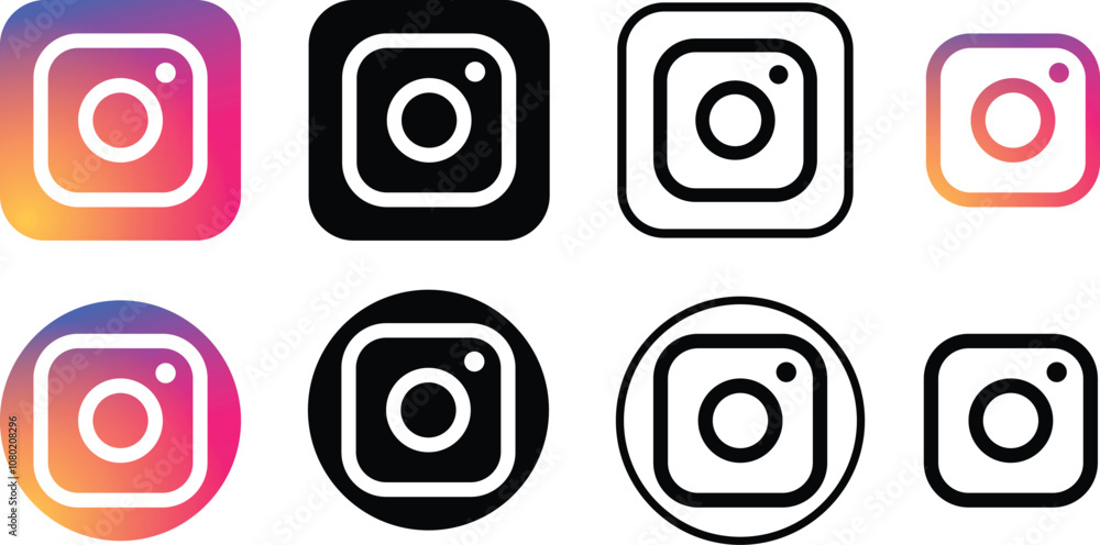 Set of Instagram logo icons. Group of Insta Realistic social media icon ...
