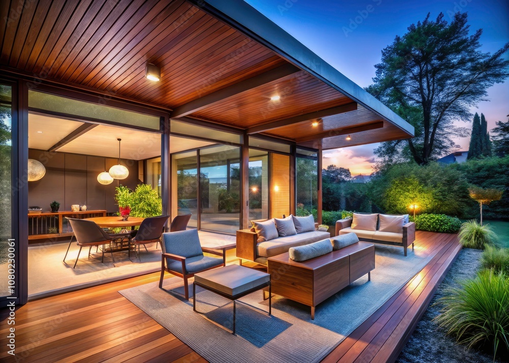 Mid-century Modern Suburban Porch with Motorized Retractable Screens ...