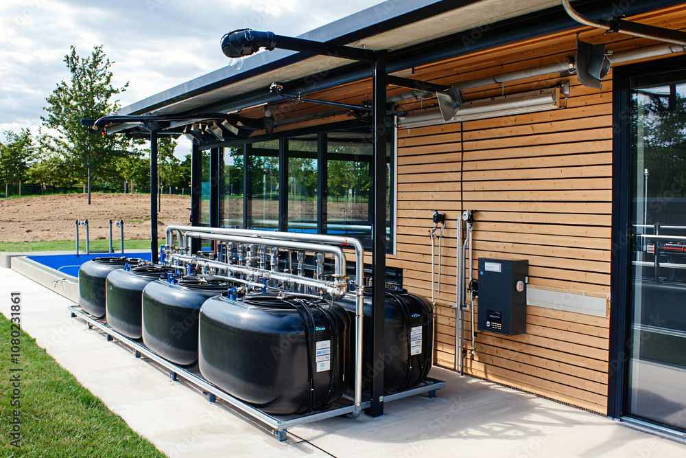 a rainwater harvesting system with a water tank and filtration unit ...