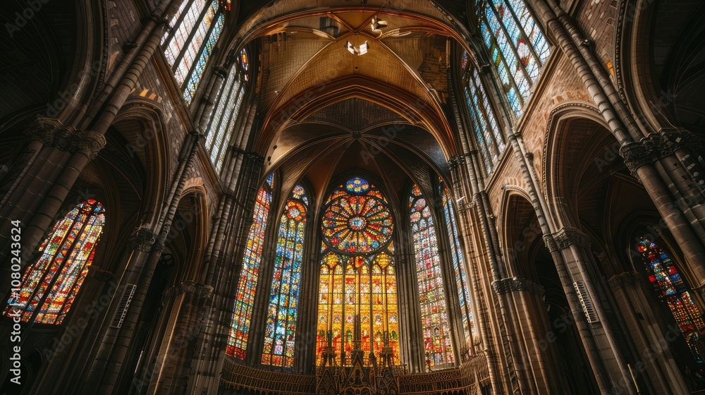 Majestic Interior of a Gothic Cathedral with Stunning Stained Glass ...