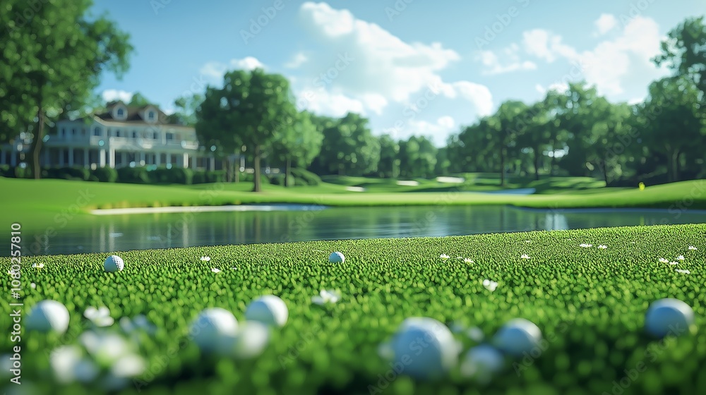 Luxury Golf Course with Lake and Villas, Representing Scenic Beauty and ...