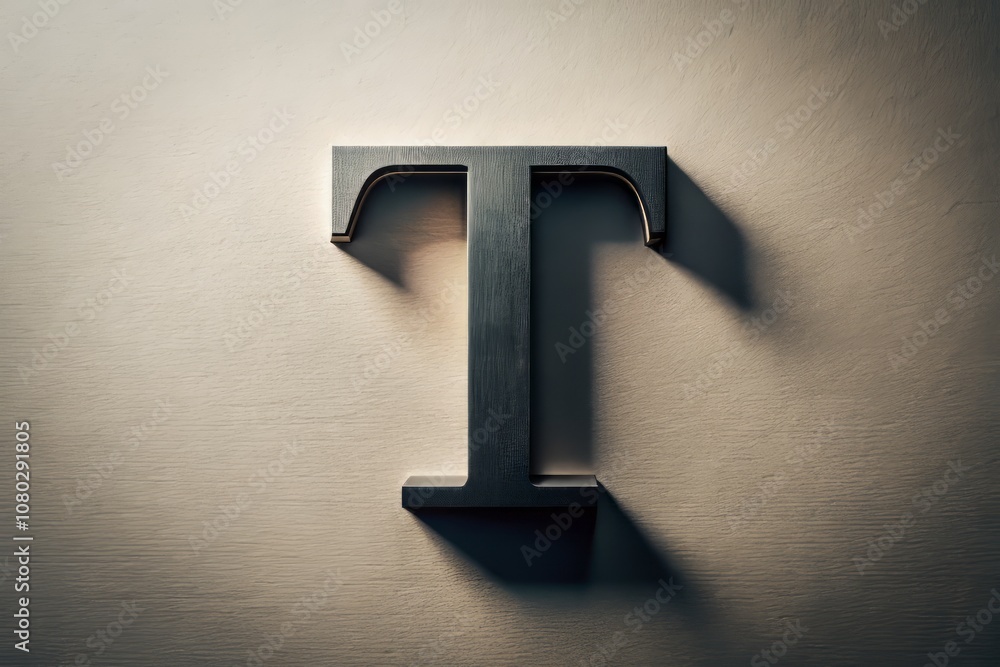 Surreal Minimalist Design of Classic Black Letter T with Double-Line ...