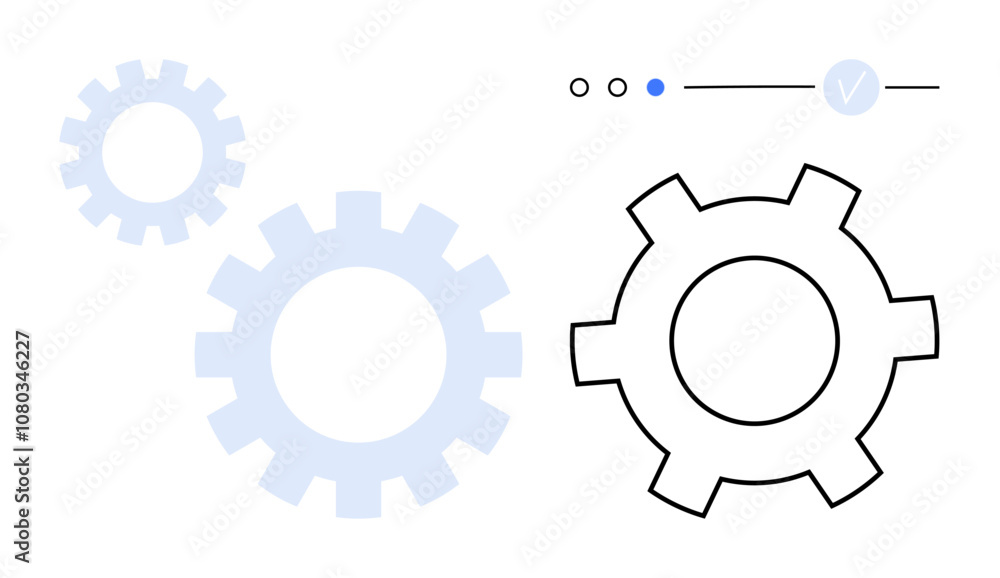 Three gears with one larger outlined gear and two smaller shaded ones ...