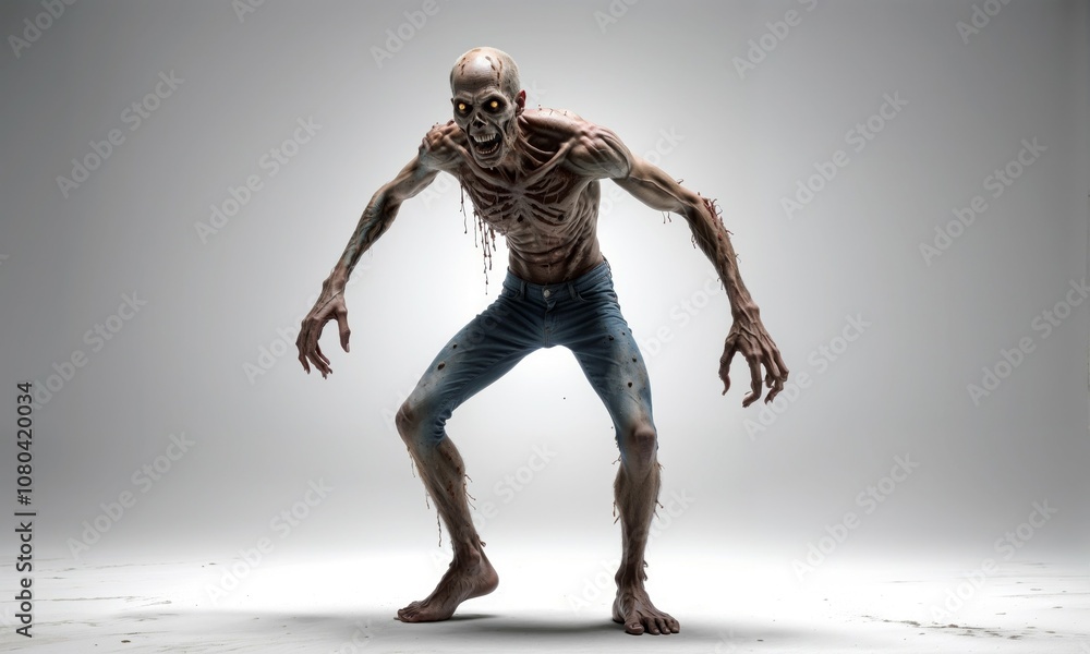 Hyper-realistic 3D render of zombie character in aggressive pose ...