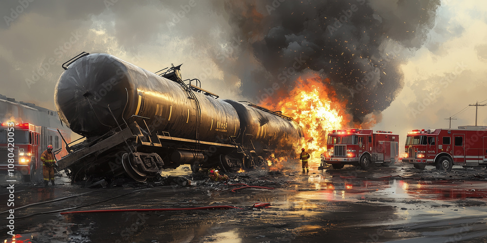 Massive explosion of train tanker transporting hazardous materials with ...