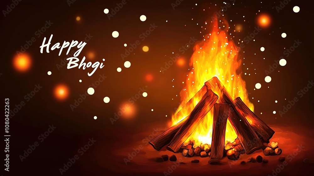 Happy Bhogi festival vector illustration. festive wood bonfire. Telugu ...