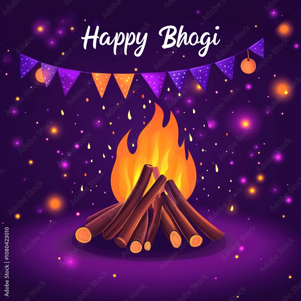 Happy Bhogi festival vector illustration. festive wood bonfire. Telugu ...