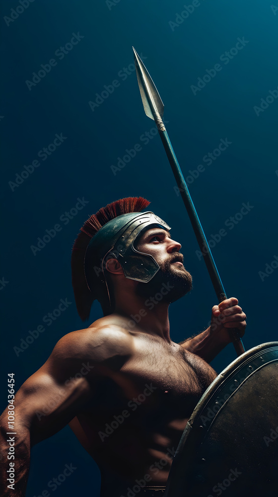 A Greek hoplite warrior in full armor, holding a spear and shield ...