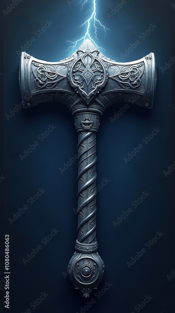 Thor's Hammer Mjolnir with Norse Designs and Lightning Bolt Stock ...