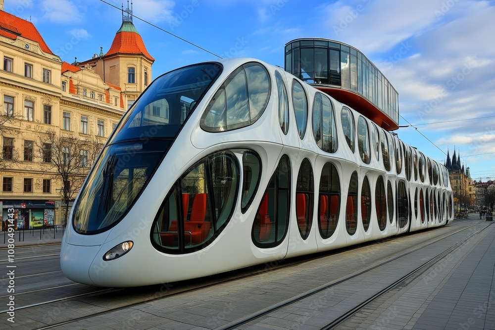 Modern tram and unique cloverleaf tower in prague a blend of brutalist ...