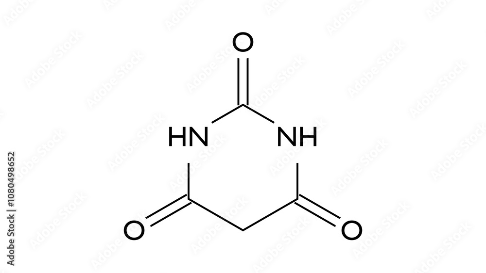 barbituric acid molecule, structural chemical formula, ball-and-stick ...