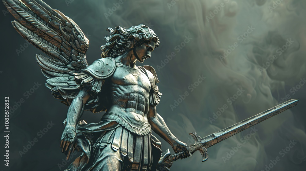 Statue of Archangel Michael Holding Sword, Symbol of Divine Protection ...