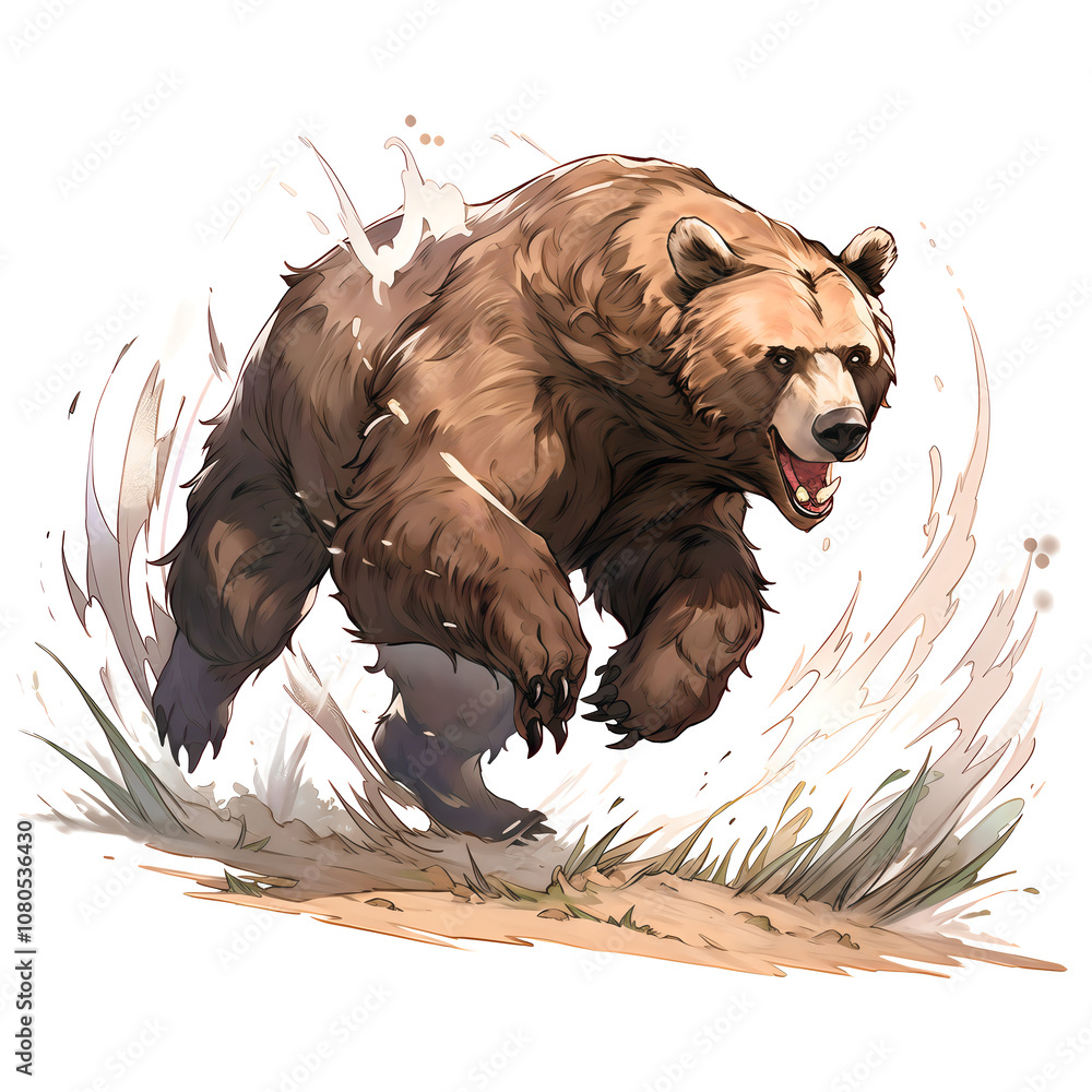 Cartoon of running bear illustration clipart clip art isolated white ...