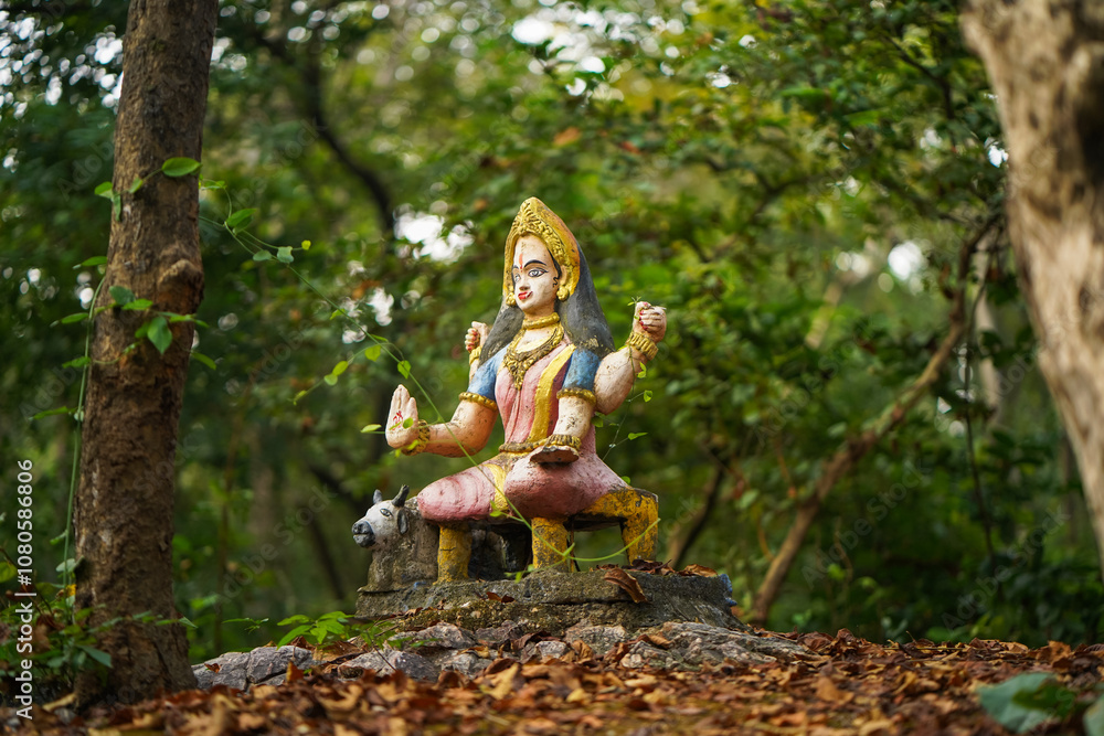 Devi maa forest indian goddess, sacred idol in jungle, nature ...