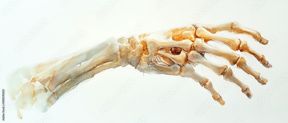 Show a unique tilted angle view of a persons hand with bones visible ...