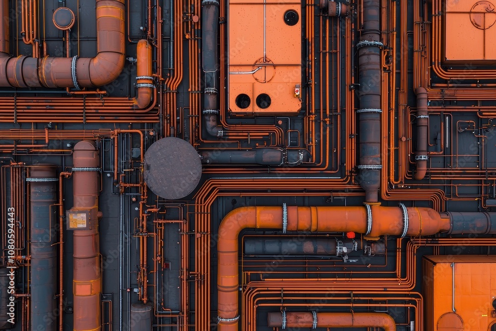 Top-down view of a large industrial facility with a maze of process ...