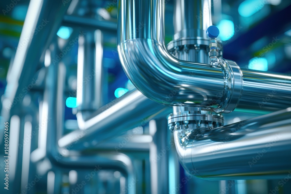 Process piping network in a pharmaceutical manufacturing plant, with ...