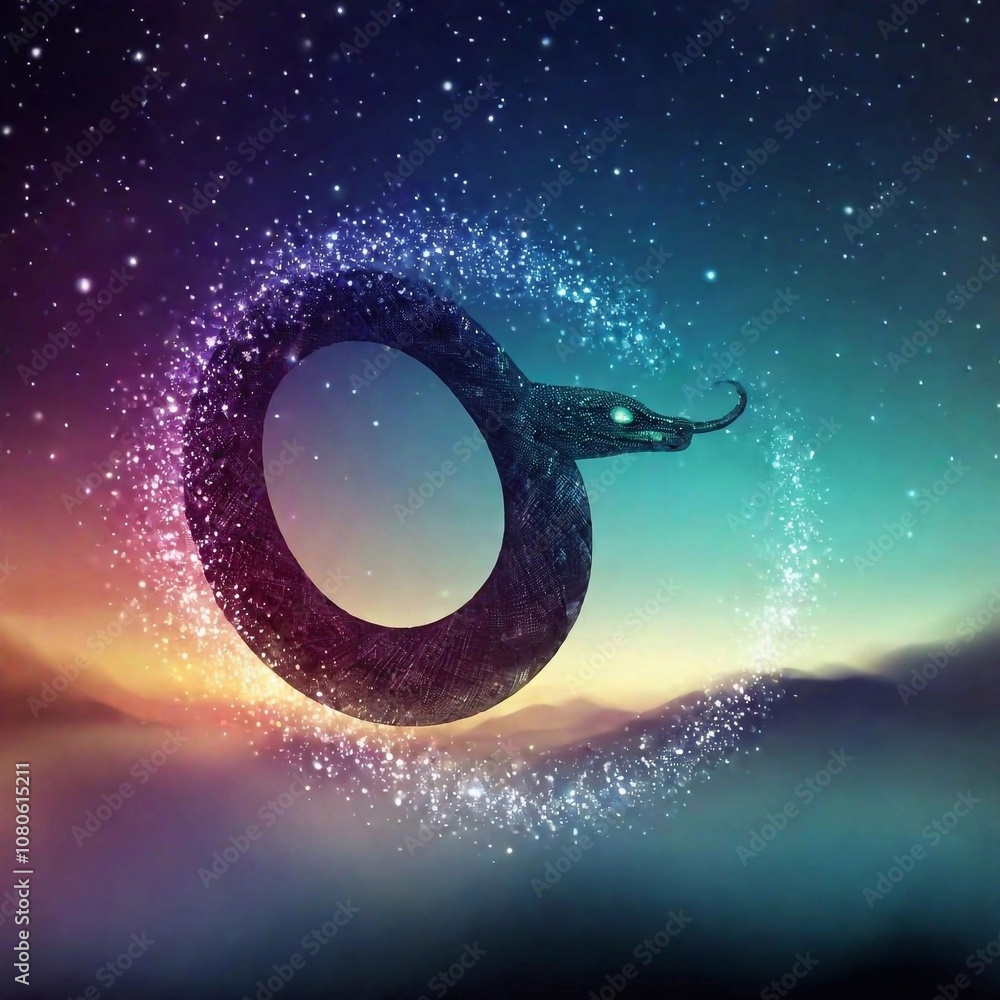 An otherworldly serpent-like creature with shimmering scales and wings ...