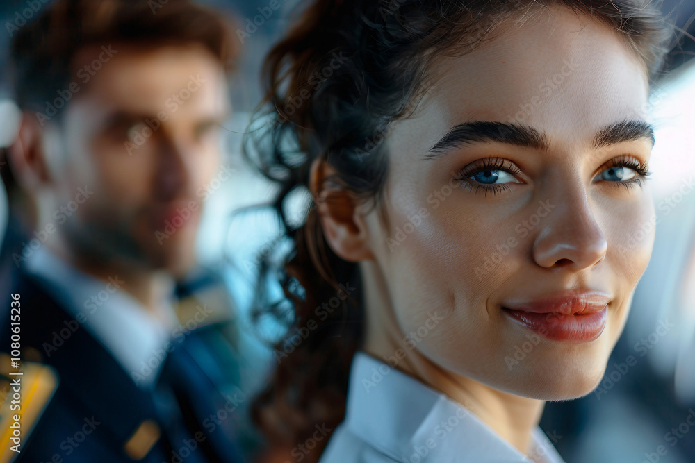 Generative AI portrait of professional airline crew worker steward ...