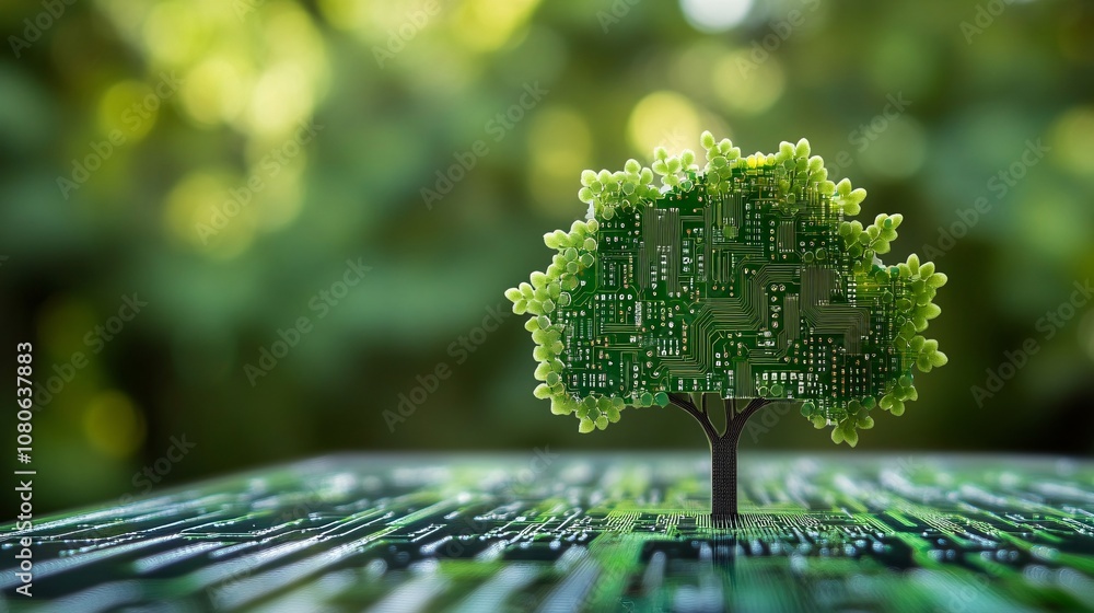 Green computing and sustainable technology symbolized by circuit board ...