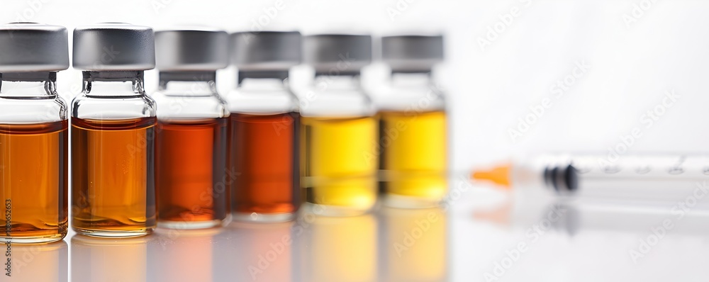 Sterile Syringe and Vials Arrangement - Clear and Tinted Liquids in ...