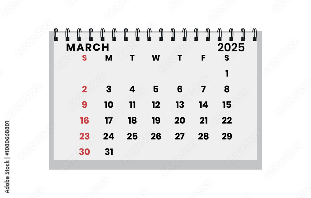 Vector horizontal folding desk calendar March 2025 year. Calendar week ...