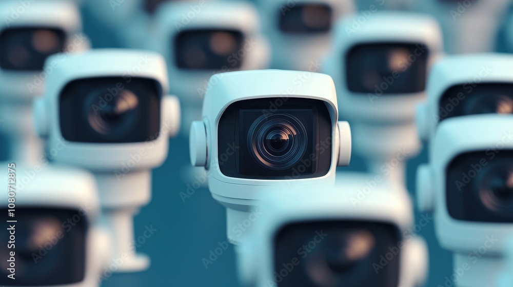 Futuristic Robotic Camera Heads in a Symmetrical Arrangement Showcasing ...