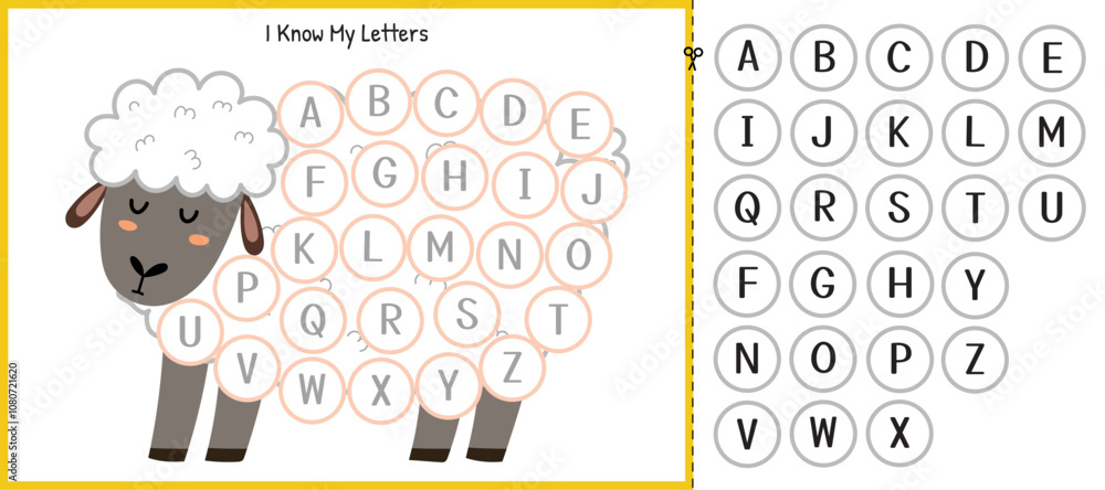 I know my letters matching game with a cute sheep for kids. Learning ...