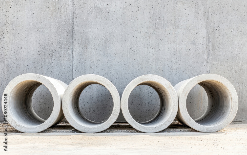 Drainage system construction with concrete pipes, representing the ...