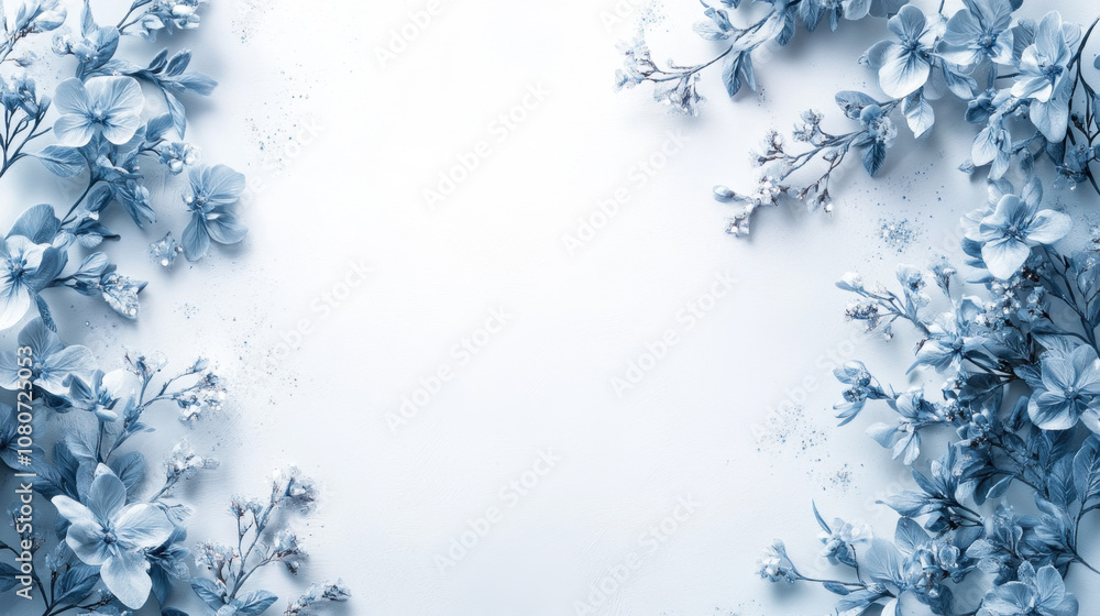 Elegant blue floral frame design on a soft white background, perfect ...