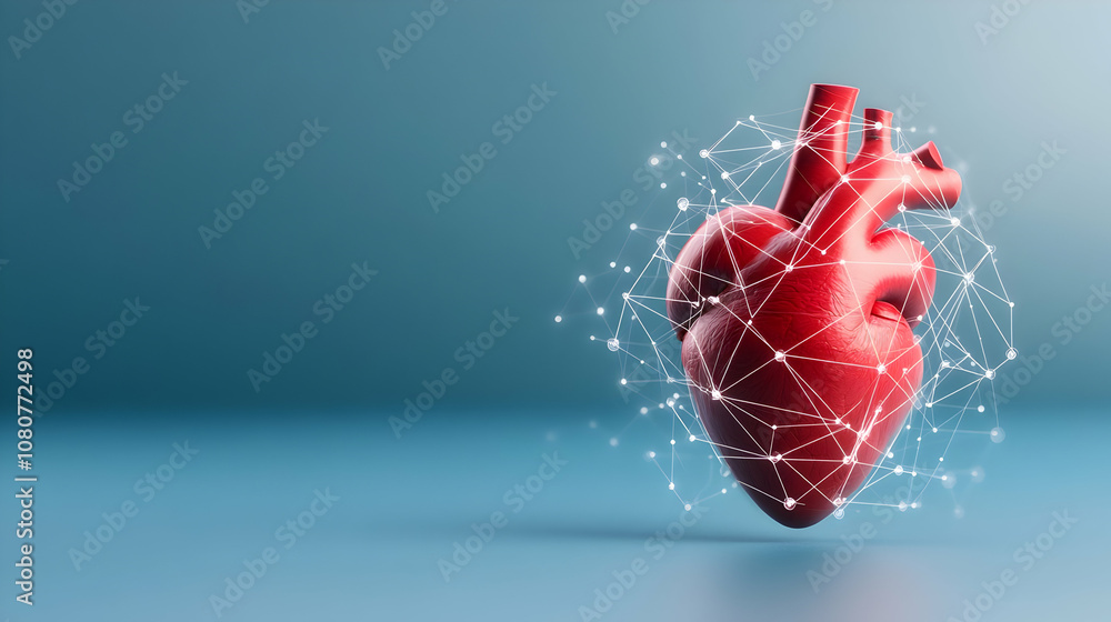 Human heart anatomy form lines and triangles, point connecting network ...
