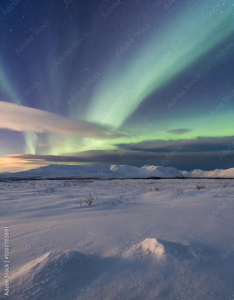 Snow-Covered Tundra Stretching for Miles, With the Distant Glow of the ...