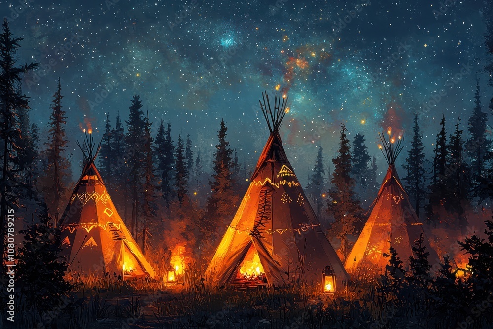 Experience the enchantment of native american teepees illuminated by ...