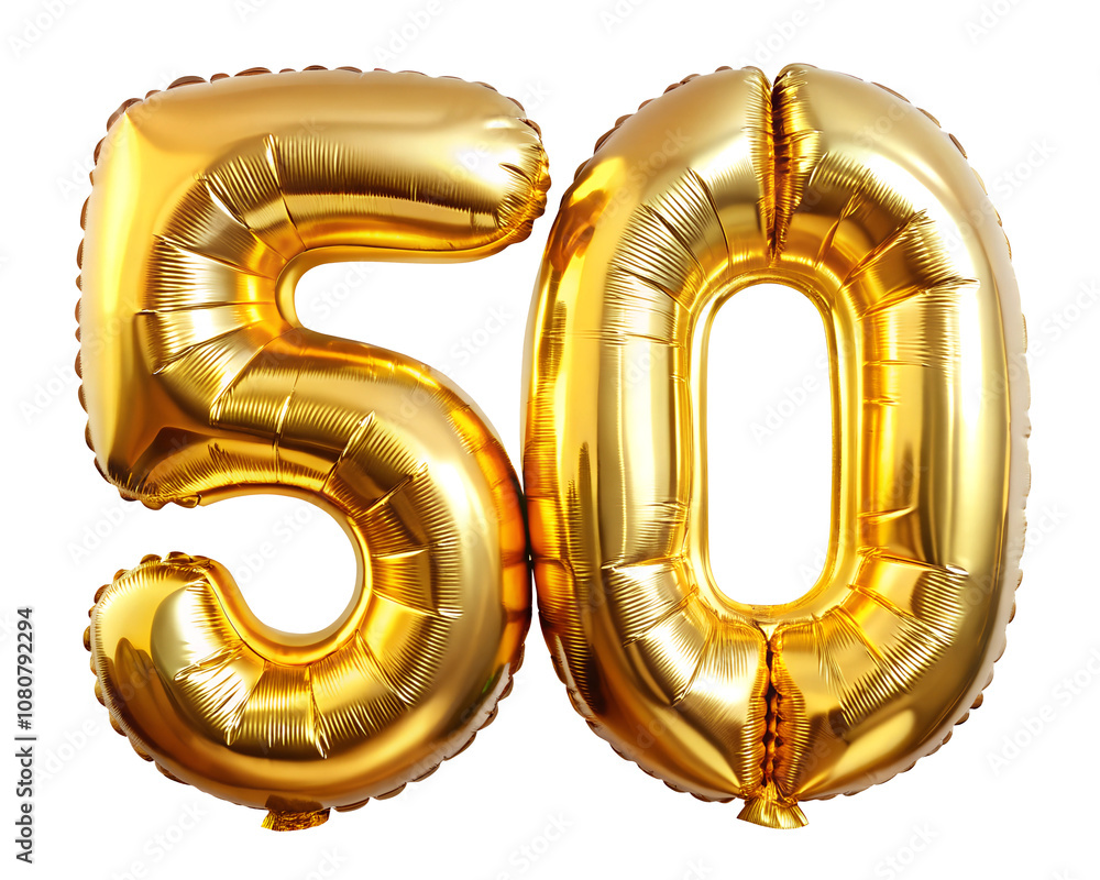 golden foil balloon for birthday in the shape of the number 50 ...