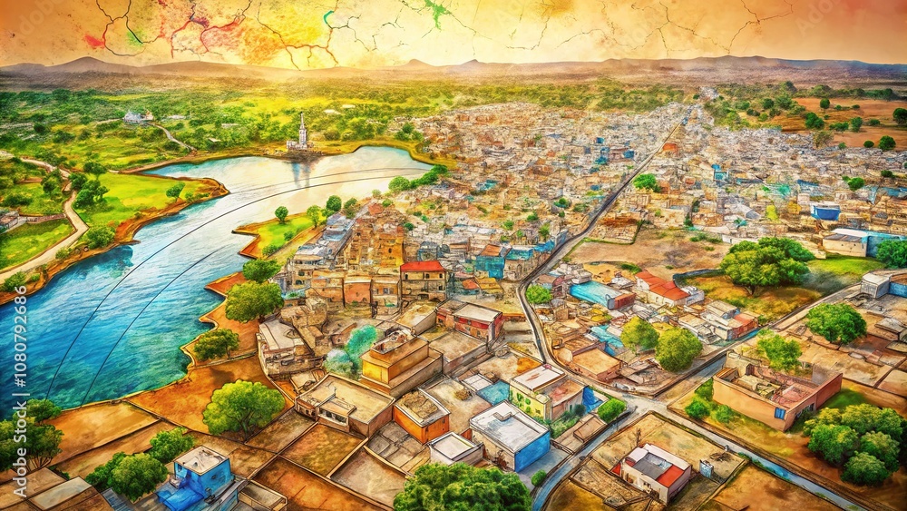 Aerial Sabarkantha Gujarat India Map Sketch Illustration Stock ...