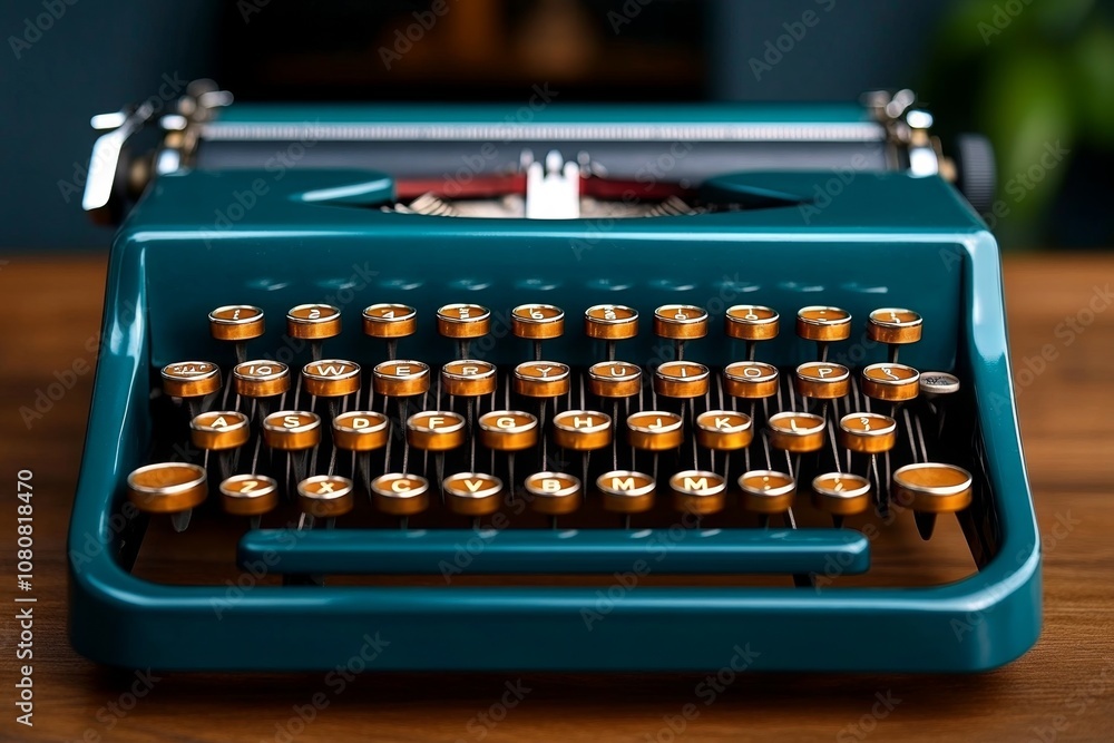 Hyper-realistic close-up of a vintage typewriter with detailed keys and ...