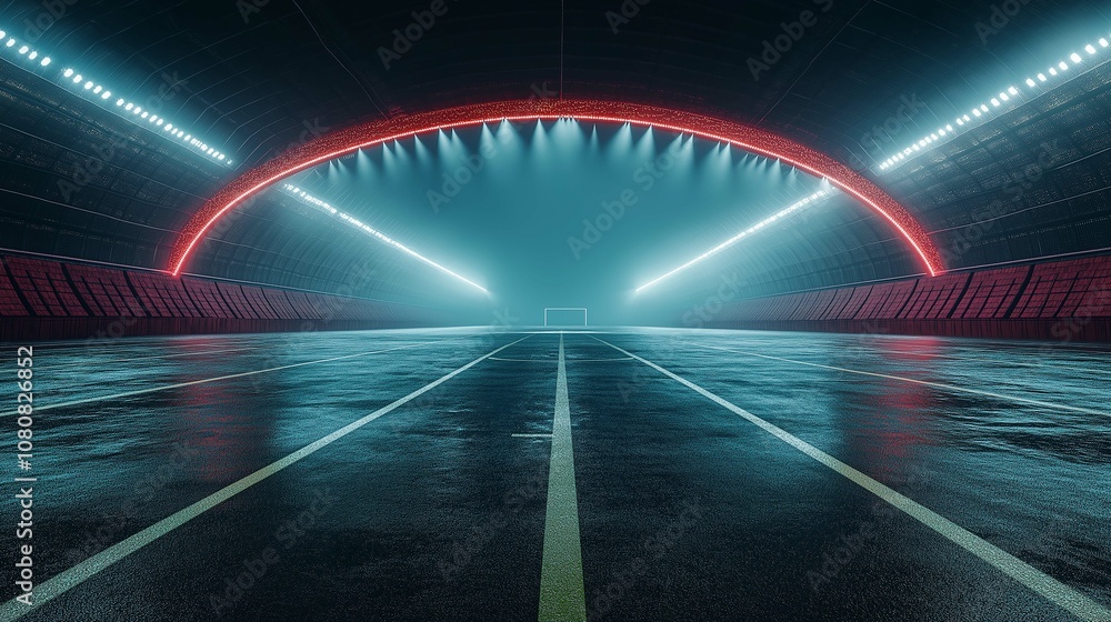 Enclosed Stadium with Futuristic Lighting Effects and Foggy Atmosphere ...