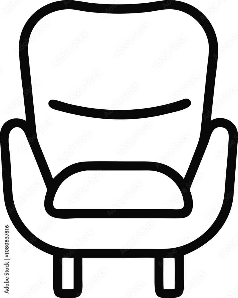 Armchair Outline Icon with Cushion Detail, Black and white outline ...